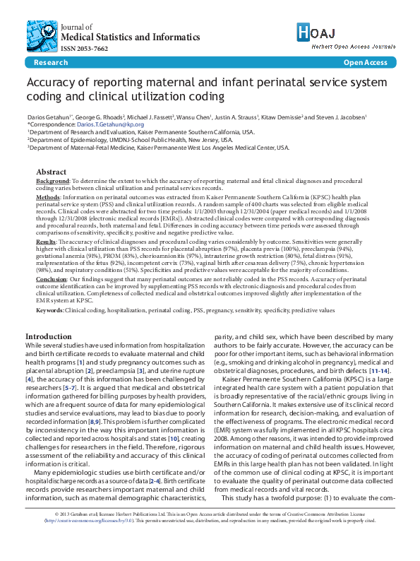 (PDF) Accuracy of reporting maternal and infant perinatal service ...