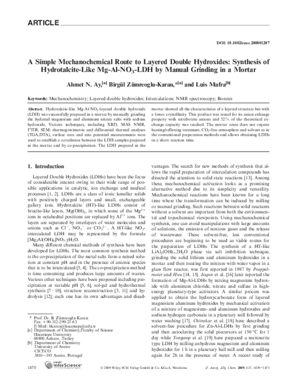(PDF) A Simple Mechanochemical Route to Layered Double Hydroxides ...