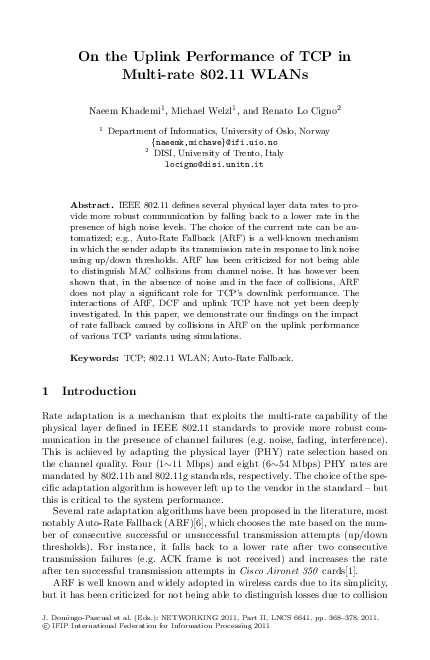 (PDF) On the Uplink Performance of TCP in Multi-rate 802.11 WLANs