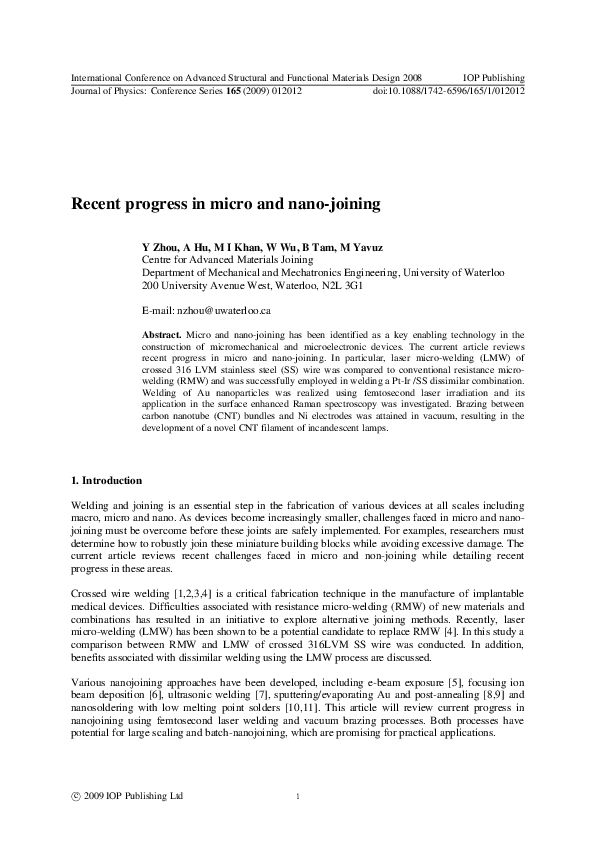 (PDF) Recent progress in micro and nano-joining