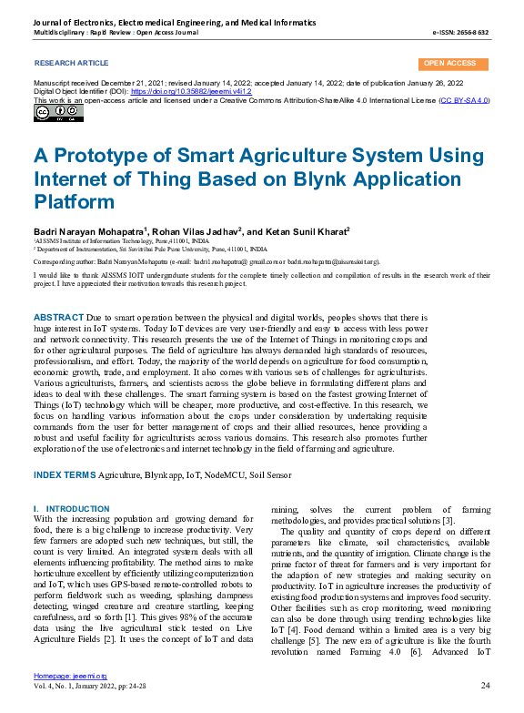 (PDF) A Prototype of Smart Agriculture System Using Internet of Thing Based on Blynk Application ...