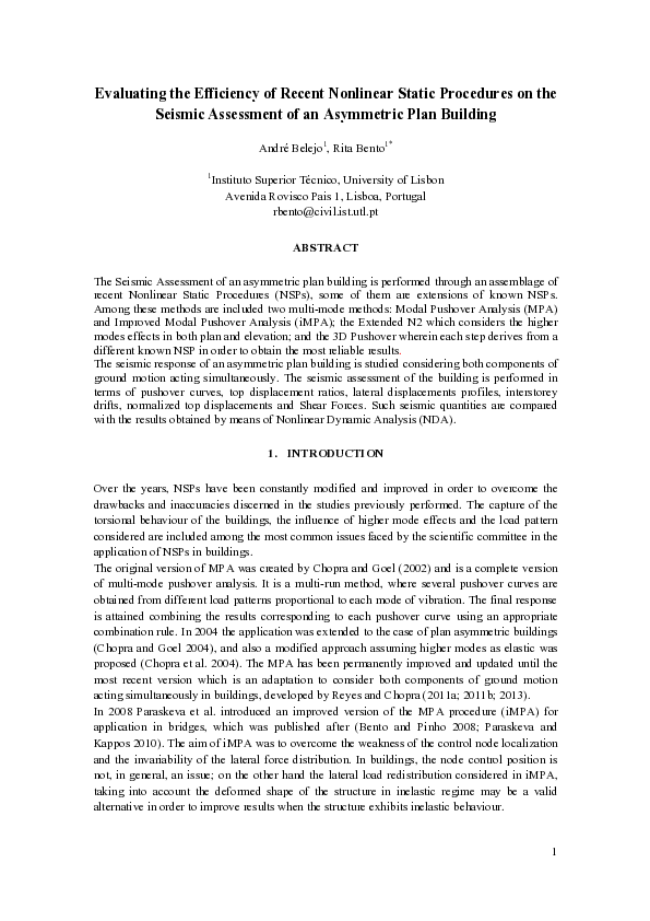 Pdf Evaluating The Efficiency Of Recent Nonlinear Static Procedures