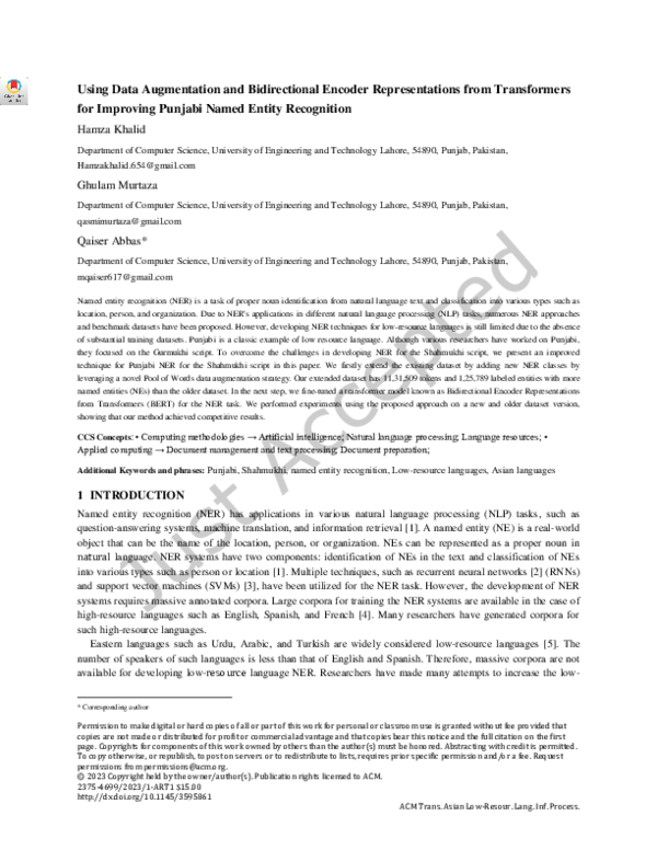 (PDF) Using Data Augmentation and Bidirectional Encoder Representations from Transformers for ...