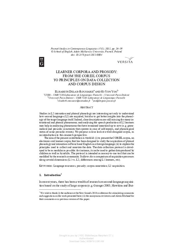 (PDF) Learner corpora and prosody: From the COREIL corpus to principles ...