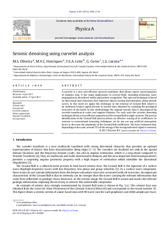 Pdf Seismic Denoising Using Curvelet Analysis
