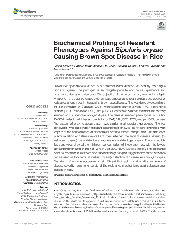 (PDF) Biochemical Profiling of Resistant Phenotypes Against Bipolaris ...