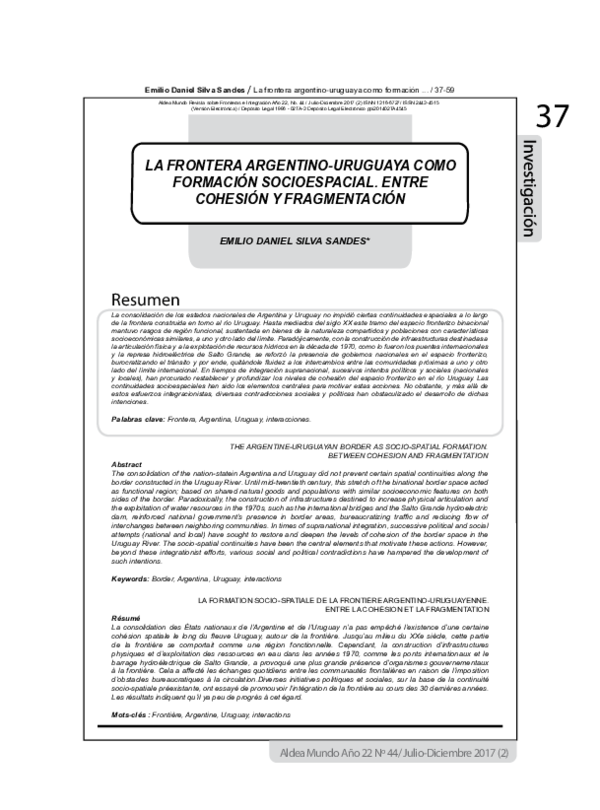(PDF) La frontera argentino-uruguaya como formación socioespacial. Entre cohesión y fragmentación