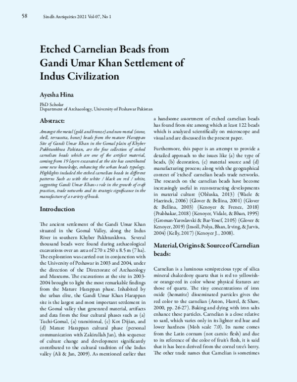 (PDF) Etched Carnelian Beads from Gandi Umar Khan Settlement of Indus ...