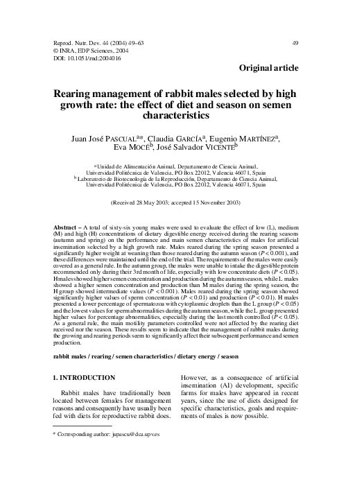 (PDF) Rearing management of rabbit males selected by high growth rate ...