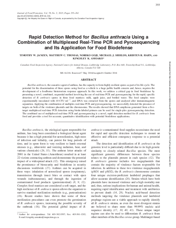(PDF) Rapid Detection Method for Bacillus anthracis Using a Combination ...