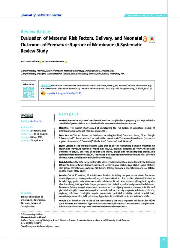 (PDF) Evaluation of Maternal Risk Factors, Delivery, and Neonatal ...