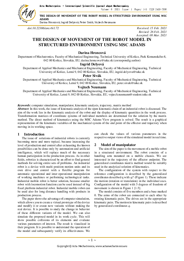 (PDF) The Design of Movement of the Robot Model in Structured ...