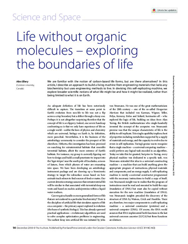 (PDF) Life without organic molecules – exploring the boundaries of life
