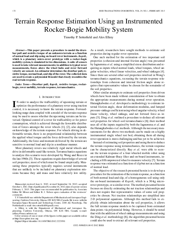 (PDF) Terrain Response Estimation Using an Instrumented Rocker-Bogie ...