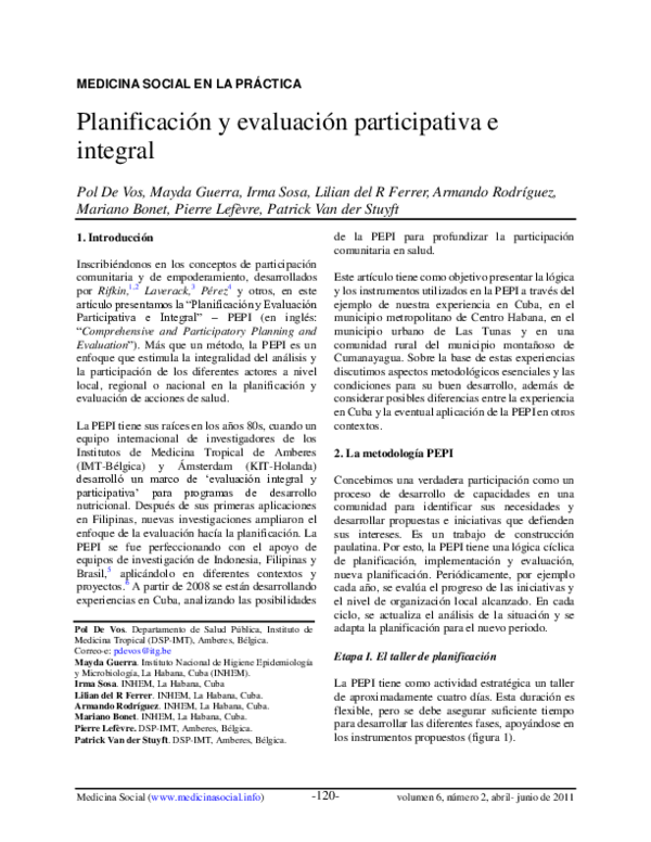 (PDF) Planificación y evaluación participativa e integral. Comprehensive Participatory Planninga ...