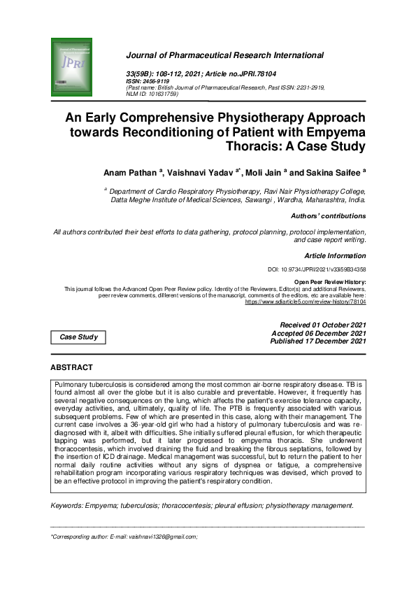 (PDF) An Early Comprehensive Physiotherapy Approach towards ...