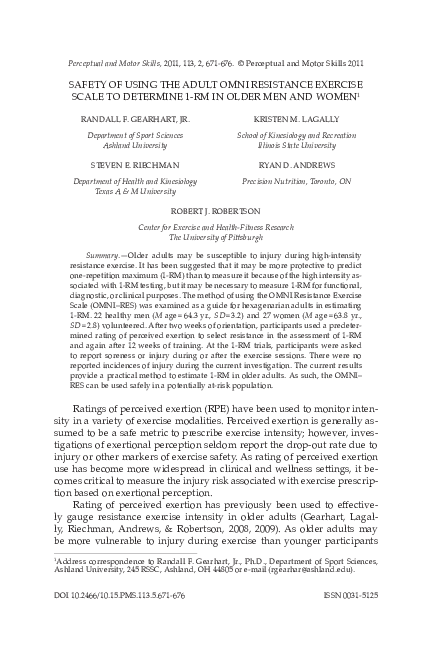 (PDF) Safety of Using the Adult Omni Resistance Exercise Scale to ...