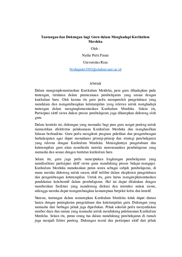 (DOC) Tantangan dan Dukungan bagi Guru dalam Menghadapi Kurikulum ... (DOC) Tantangan dan Dukungan bagi Guru dalam Menghadapi Kurikulum ...