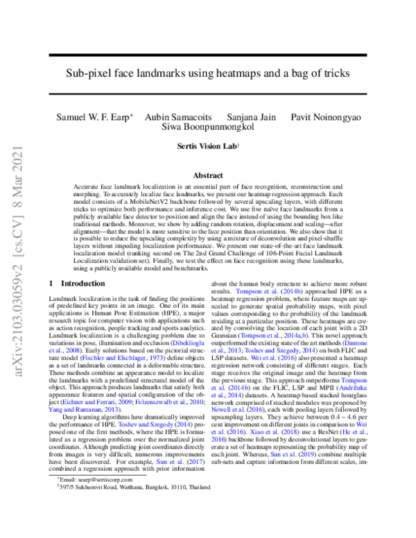 (PDF) Sub-pixel face landmarks using heatmaps and a bag of tricks