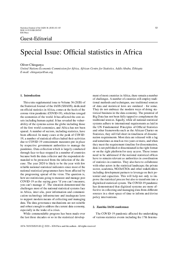 (PDF) Special Issue: Official statistics in Africa