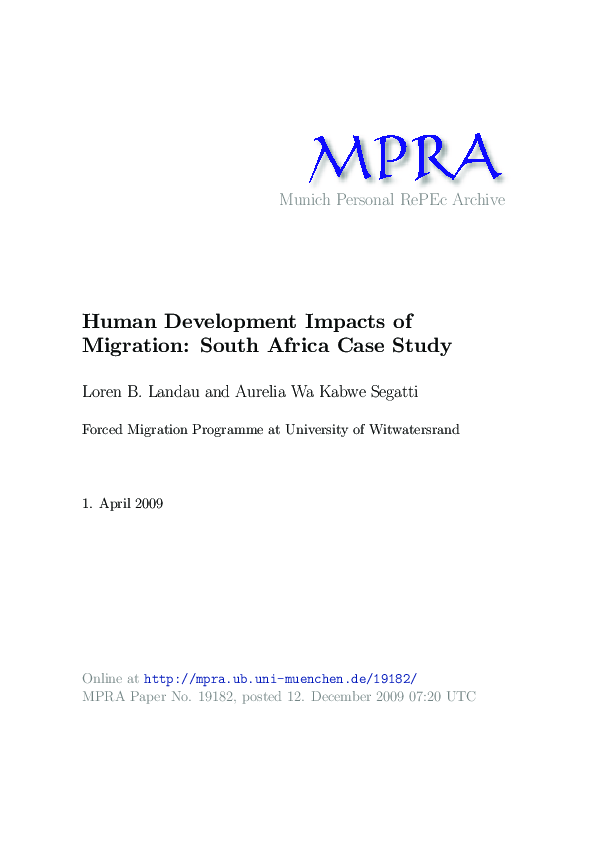 (PDF) Human development impacts of migration: South Africa case study ...