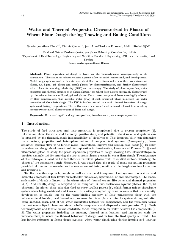 (PDF) Water and Thermal Properties Characterized in Phases of Wheat Flour Dough during Thawing ...
