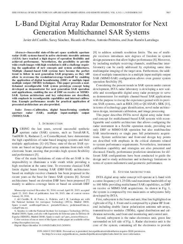 (PDF) L-Band Digital Array Radar Demonstrator for Next Generation Multichannel SAR Systems