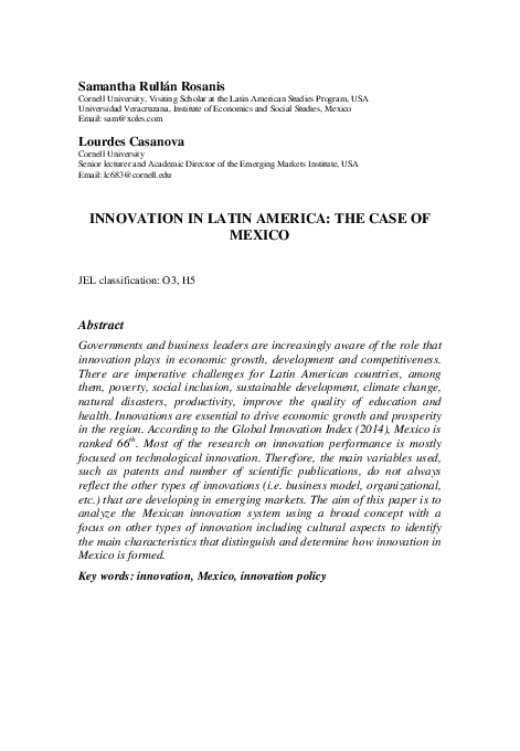 (PDF) Innovation in Latin America: The Case of Mexico