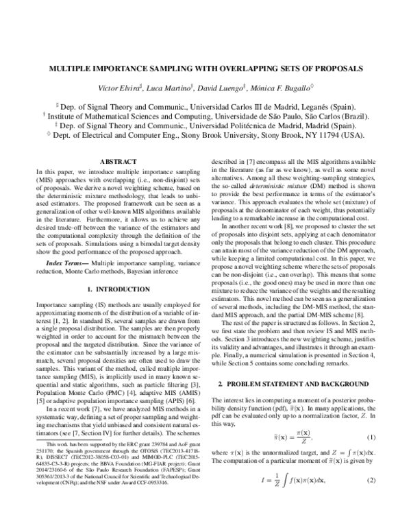 (PDF) Multiple importance sampling with overlapping sets of proposals