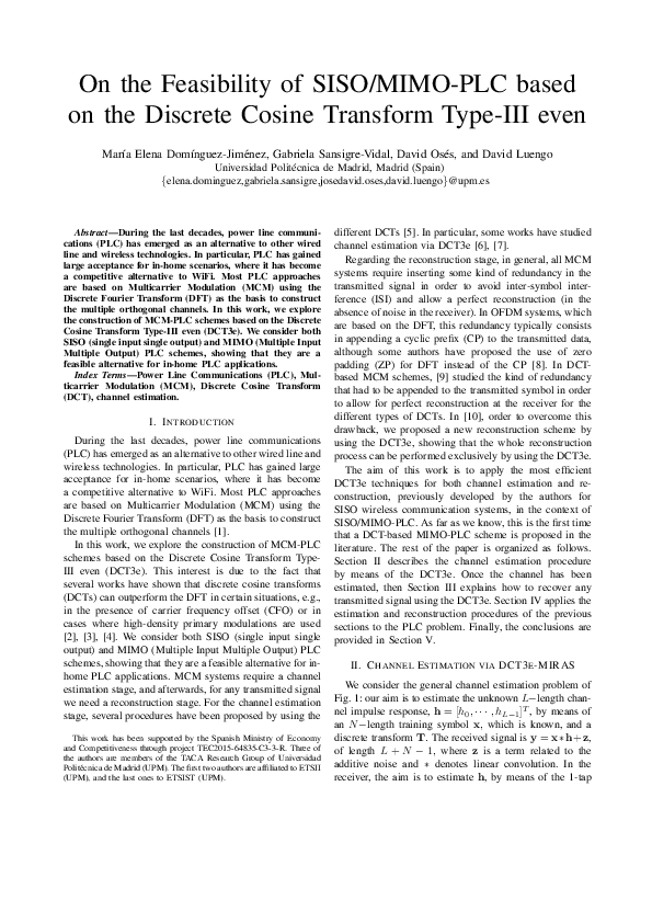 (PDF) On the Feasibility of SISO /MIMO-PLC based on the Discrete Cosine ...