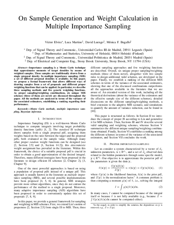 (PDF) On sample generation and weight calculation in multiple importance sampling