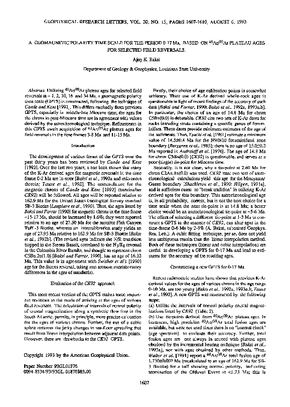 (PDF) A geomagnetic polarity time scale for the period 0-17 Ma, based ...