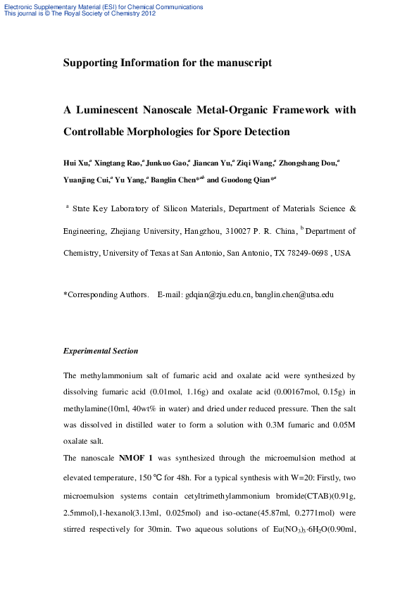 (PDF) A luminescent nanoscale metal–organic framework with controllable morphologies for spore ...