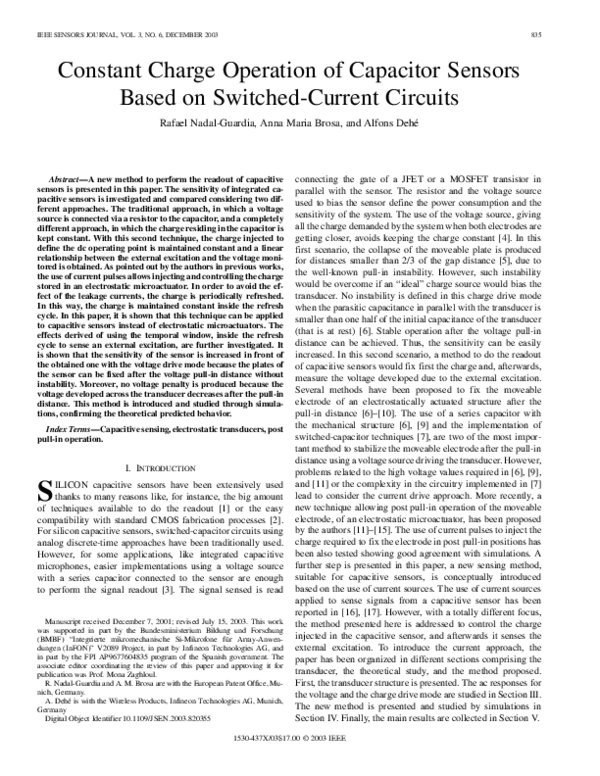 (PDF) Constant charge operation of capacitor sensors based on switched-current circuits