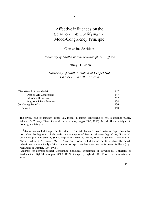 (PDF) Affective influences on the self-concept: qualifying the mood ...