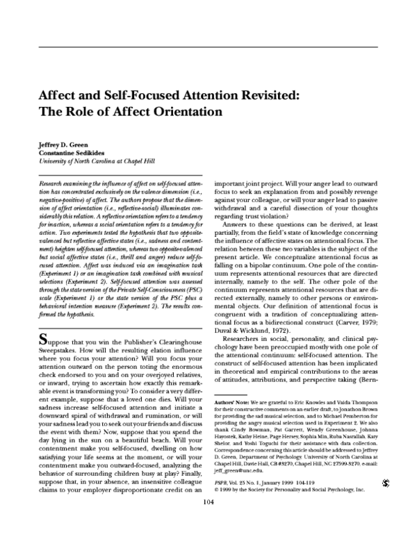 (PDF) Affect and Self-Focused Attention Revisited: The Role of Affect Orientation