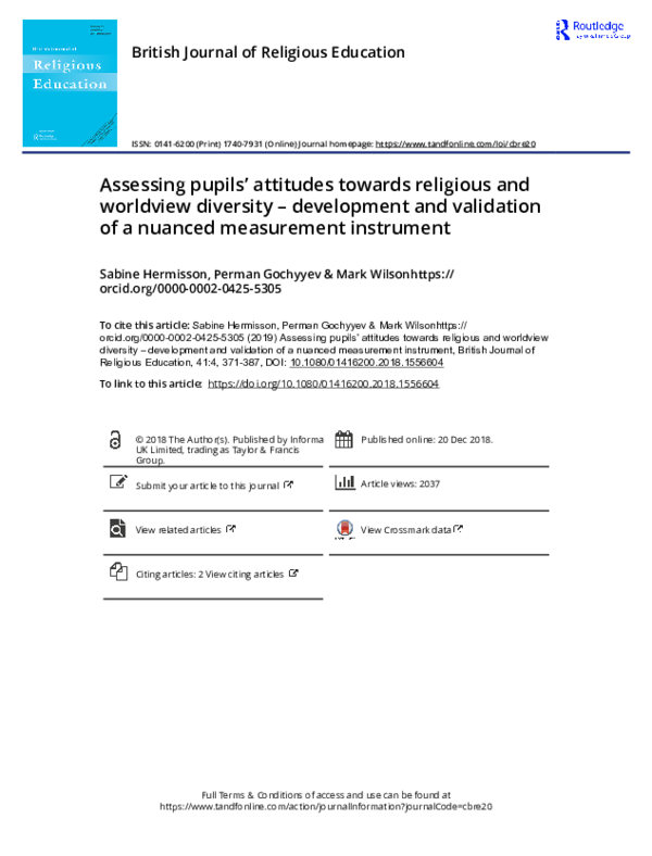 (PDF) Assessing pupils’ attitudes towards religious and worldview diversity – development and ...