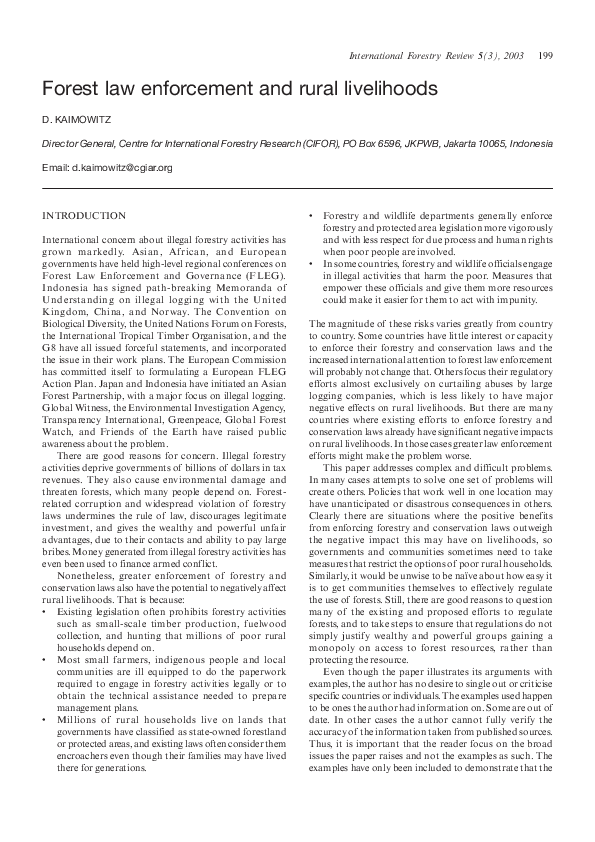 (PDF) Forest law enforcement and rural livelihoods