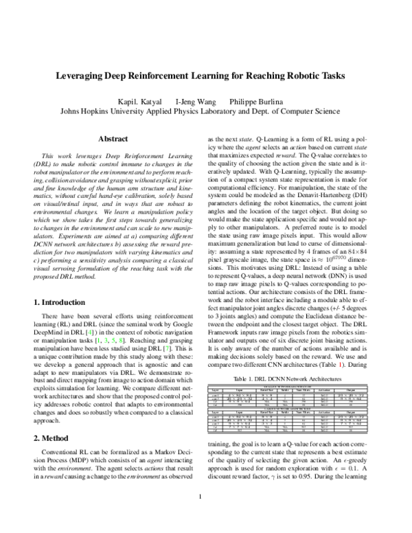 (PDF) Leveraging Deep Reinforcement Learning for Reaching Robotic Tasks
