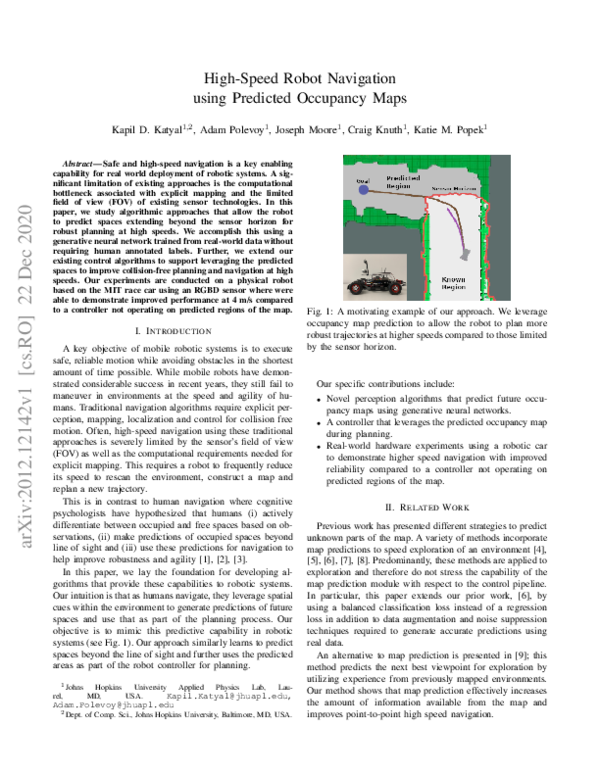 (PDF) High-Speed Robot Navigation using Predicted Occupancy Maps