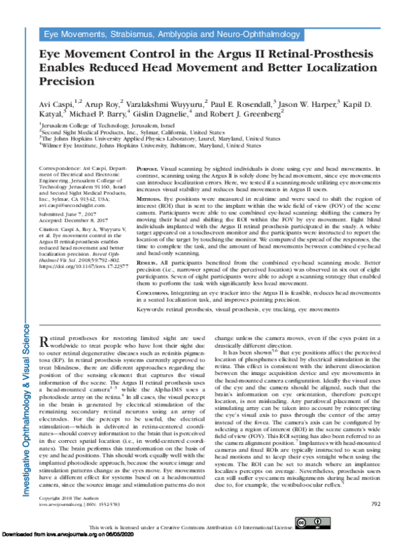 (PDF) Eye Movement Control in the Argus II Retinal-Prosthesis Enables ...