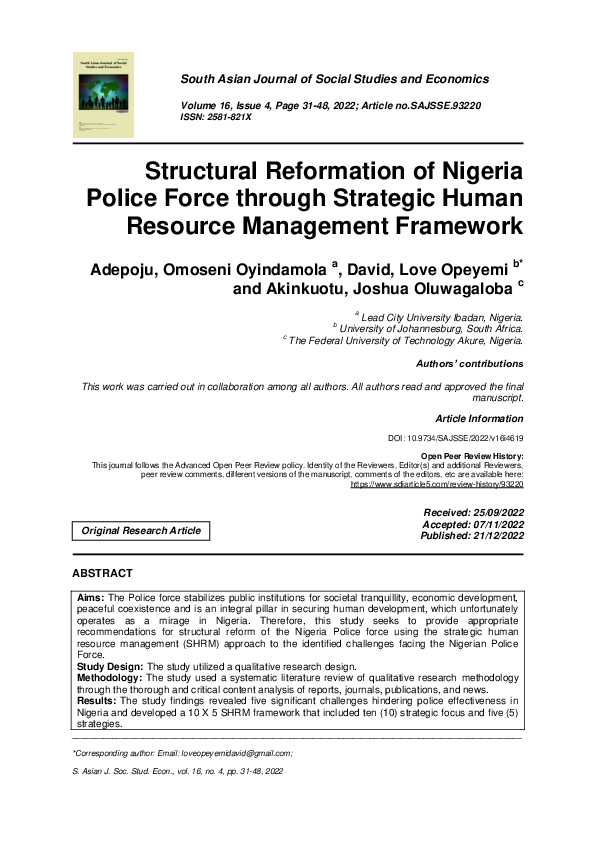 (PDF) Structural Reformation of Nigeria Police Force through Strategic ...