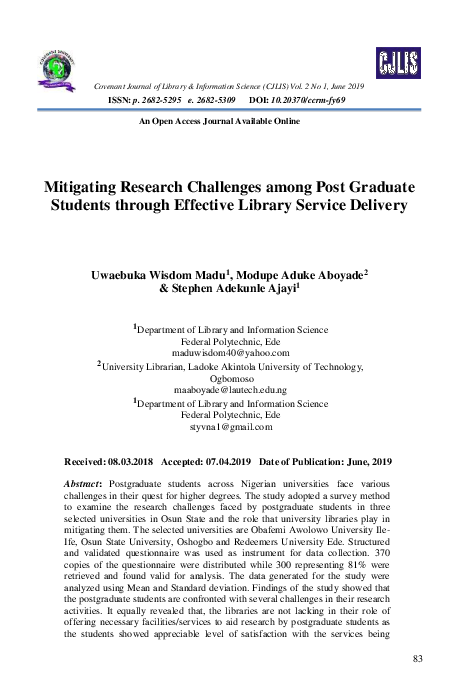 (PDF) Mitigating Research Challenges among Post Graduate Students ...