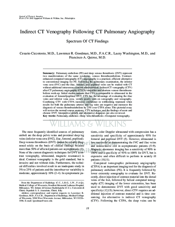 (PDF) Indirect CT Venography Following CT Pulmonary Angiography