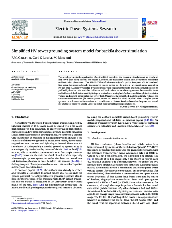 (PDF) Simplified HV tower grounding system model for backflashover simulation