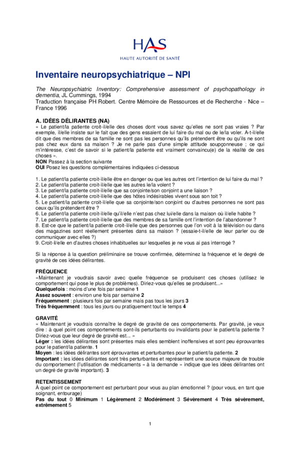 (PDF) The Neuropsychiatric Inventory: Comprehensive assessment of ...
