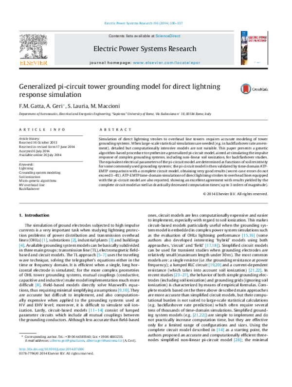 (PDF) Generalized pi-circuit tower grounding model for direct lightning response simulation