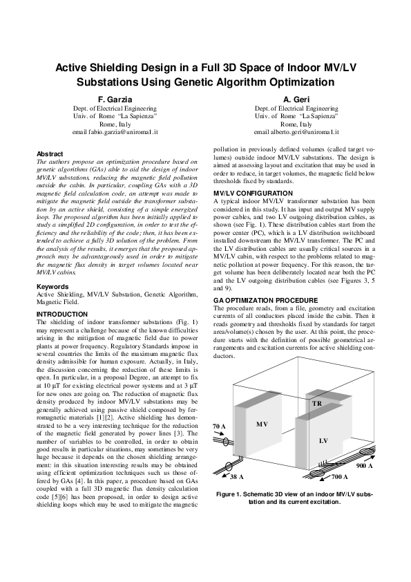 (PDF) Active shielding design in full 3D space of indoor MV/LV substations using genetic ...