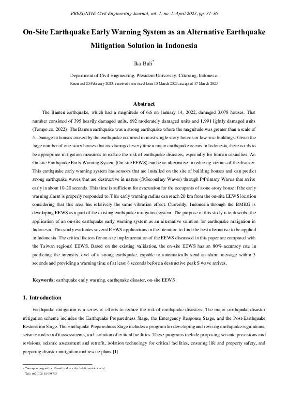 (PDF) On-Site Earthquake Early Warning System as an Alternative ...
