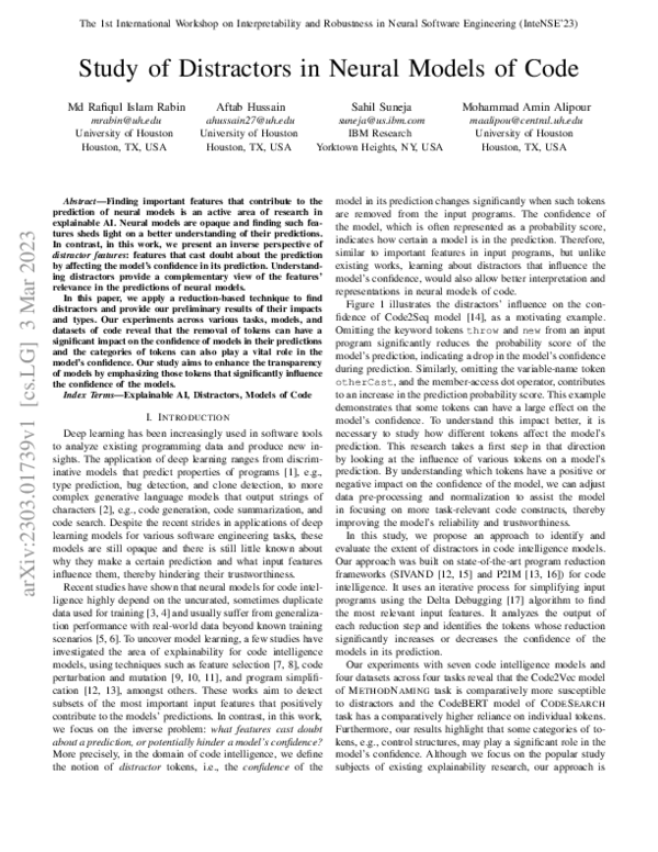 (PDF) Study of Distractors in Neural Models of Code
